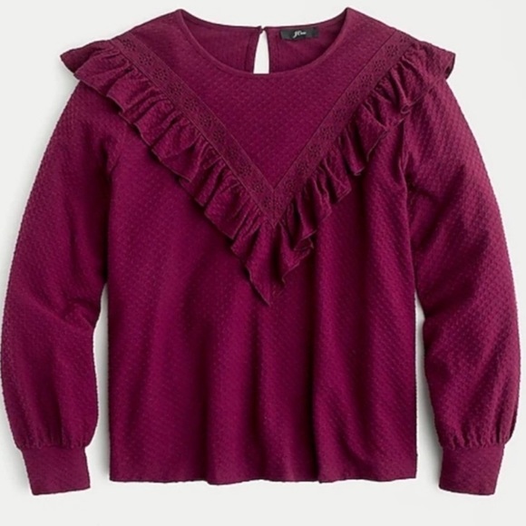 J. Crew | Tops | Nwt J Crew Ruffletrim Honeycombknit Cotton Top In ...